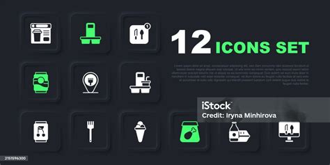 온라인 주문 음식 카페 및 레스토랑 위치 식사 소다 캔 포크 커피 컵 및 아이스크림 와플 아이콘을 설정합니다 벡터 Brand Name Smart Phone에 대한 스톡 벡터