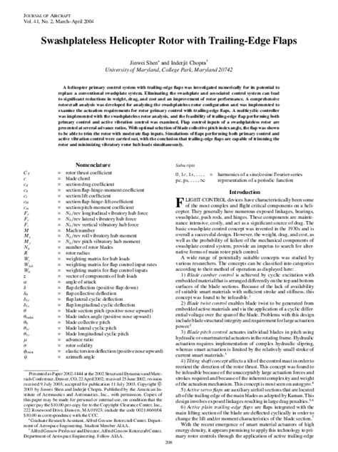 Pdf Swashplateless Helicopter Rotor With Trailing Edge Flaps Inderjit Chopra
