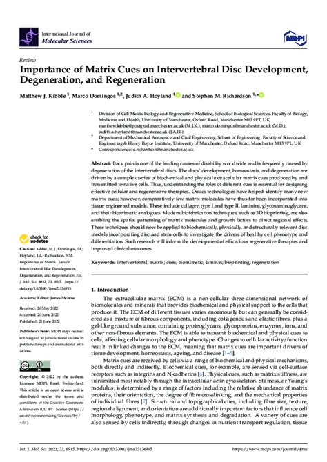 Pdf Importance Of Matrix Cues On Intervertebral Disc Development