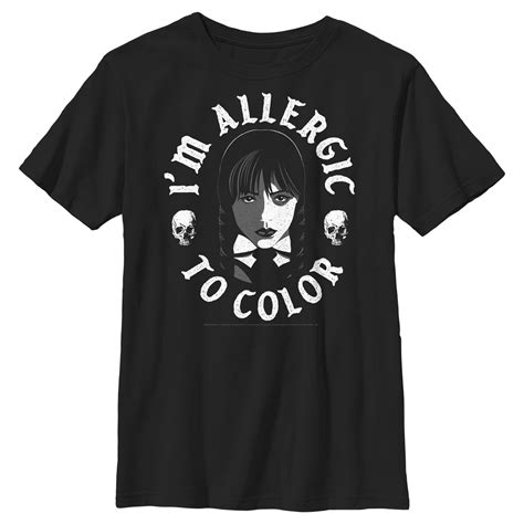 Boys Wednesday Im Allergic To Color Skulls Graphic Tee Black Large