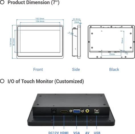 7 인치 와이드 스크린 Tft Lcd 터치 스크린 모니터 Rca 비디오 오디오 입력