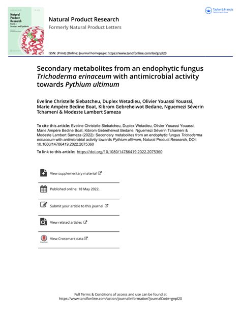 Pdf Secondary Metabolites From An Endophytic Fungus Trichoderma Erinaceum With Antimicrobial