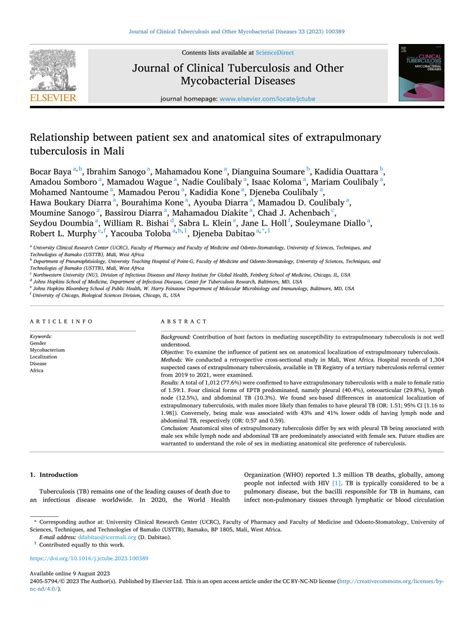 Pdf Relationship Between Patient Sex And Anatomical Sites Of Extrapulmonary Tuberculosis In Mali