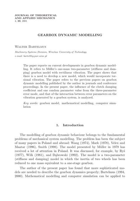 Pdf Gearbox Dynamic Modelling