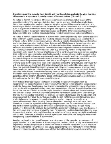 sociology education class differences in achievement how to answer 30