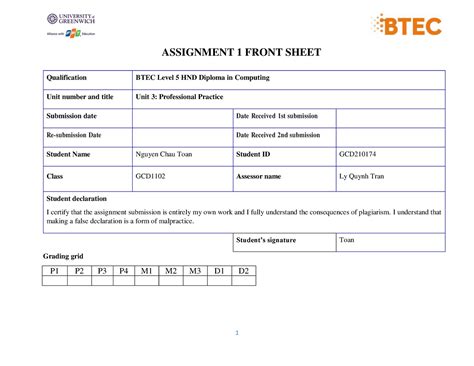 Assignment 1 1620 Please Assignment 1 Front Sheet Qualification