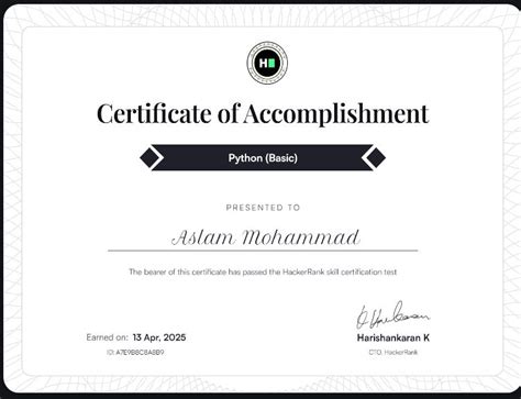 Python Hackerrank Certification Programming Continuouslearnin Mohammad Aslam