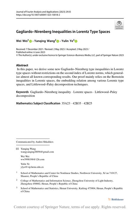 Gagliardonirenberg Inequalities In Lorentz Type Spaces Request Pdf