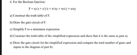 Solved 4 For The Boolean Function F Xyz Xyz Wxy