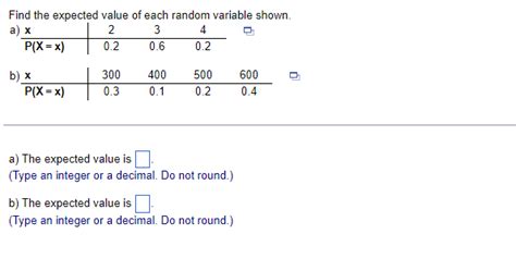 Solved Find The Expected Value Of Each Random Variable Chegg