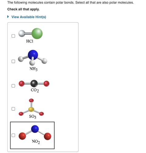 Solved The following molecules contain polar bonds. Select | Chegg.com