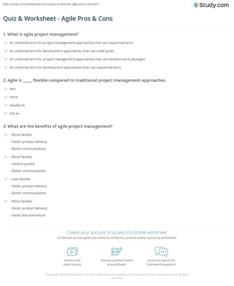 Quiz Worksheet Agile Pros Cons Study Com