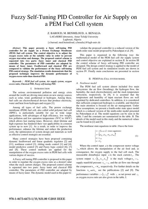 (PDF) Fuzzy Self-Tuning PID Controller for Air Supply on a PEM Fuel ...