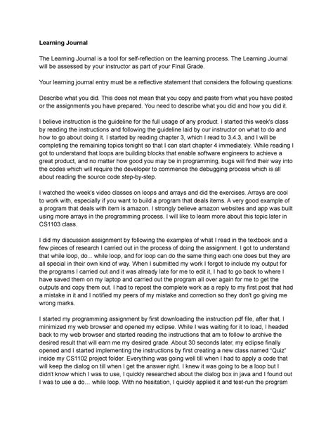 Java Unit2 Learning Journal Learning Journal The Learning Journal Is