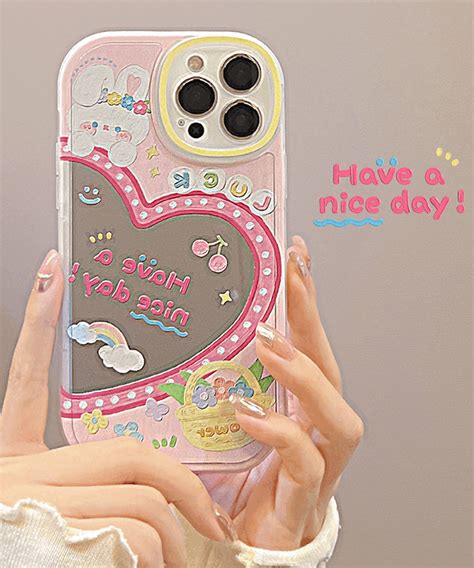 🚀당일발송 아이폰 토끼 하트 거울 미러 핑크 풀커버 귀여운 하이틴 실리콘 젤리 핸드폰 휴대폰 애플 폰 Se2 12 13 미니