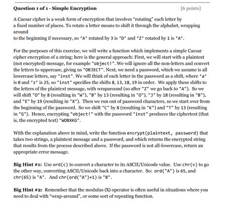 solved question 1 of 1 simple encryption [6 points] a