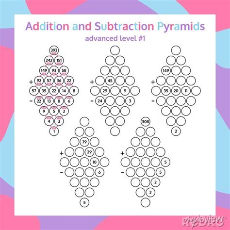 Addition And Subtraction Pyramid Set Educational Math Game Worksheet