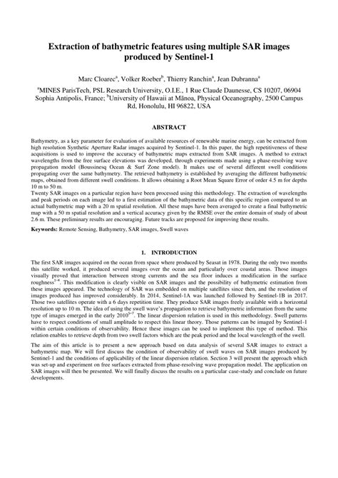 Pdf Extraction Of Bathymetric Features Using Multiple Sar Images Produced By Sentinel 1