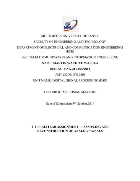 Digital Signal Processing Sampling And Reconstruction On Matlab Pdf