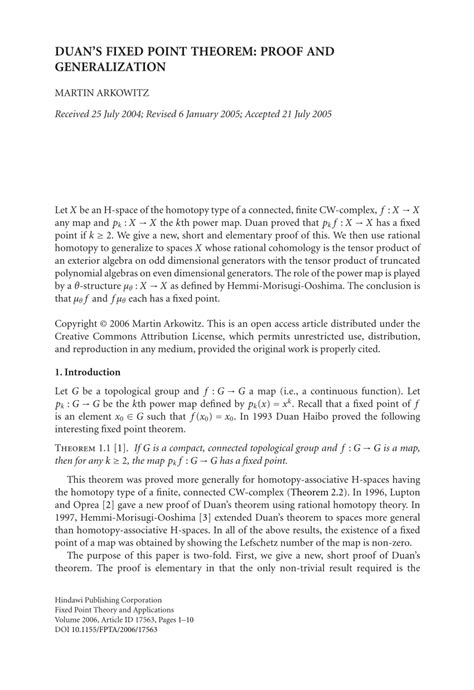 Pdf Duans Fixed Point Theorem Proof And Generalization