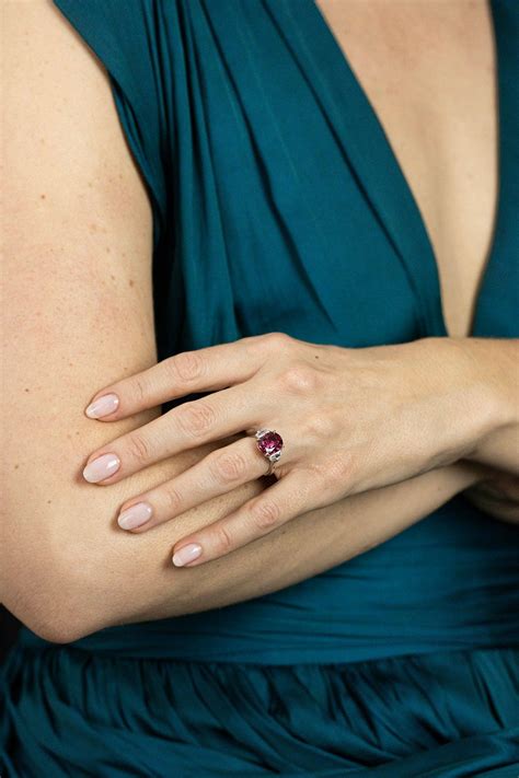 No Heat 491 Carats Oval Cut Ruby And Diamond Three Stone Ring For Sale