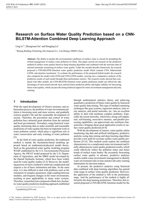 PDF Research On Surface Water Quality Prediction Based On A CNN BiLSTM Attention Combined Deep