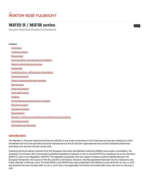 Norton Rose Mifid Ii Investor Protection Conduct Of Business Pdf Conflict Of Interest