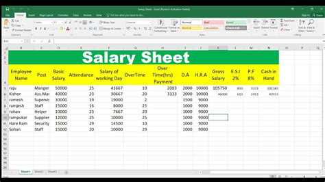 Salary Sheet In Excel With Formula Salary Sheet In Excel Salary Slip Salary Slip Format