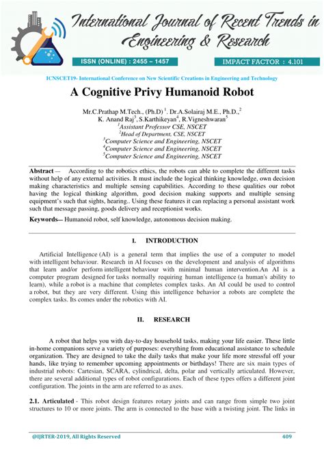 Pdf A Cognitive Privy Humanoid Robot