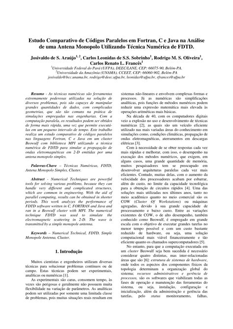 PDF Estudo Comparativo de Códigos Paralelos em Fortran C e Java na Análise de uma Antena