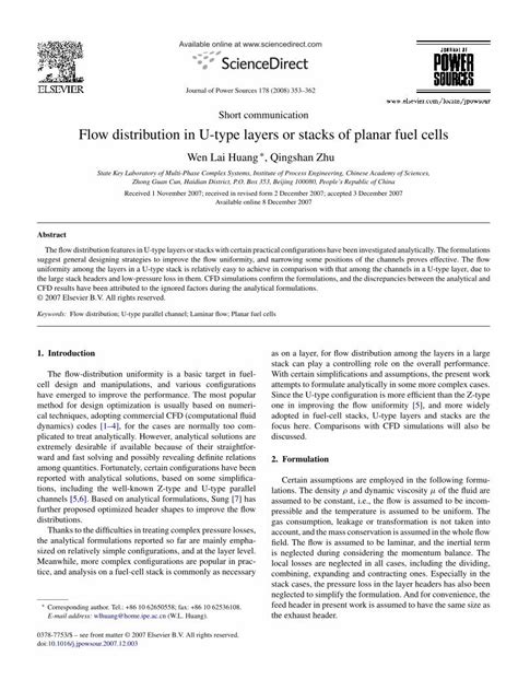 pdf flow distribution in u type layers or stacks of planar fuel cells