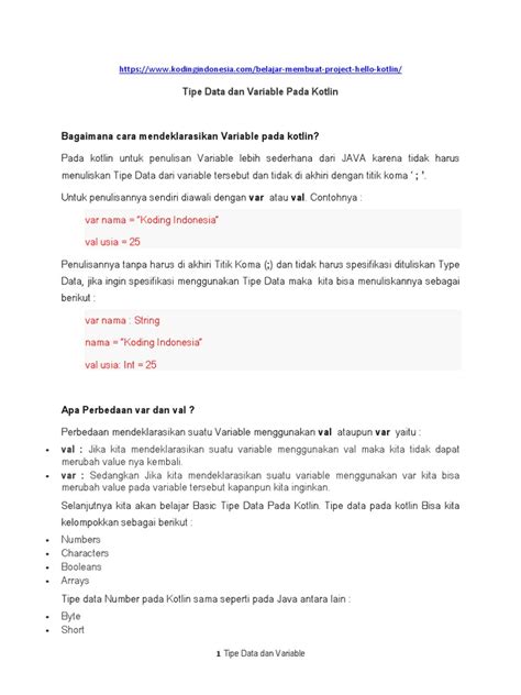 Tipe Data And Variable Pdf