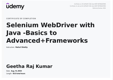 completed selenium webdriver with java course geetha raj kumar posted on the topic linkedin