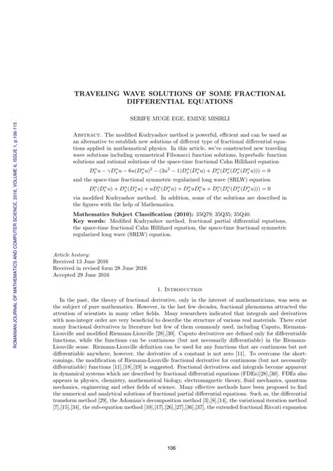 Pdf Traveling Wave Solutions Of Some Fractional Differential Equations