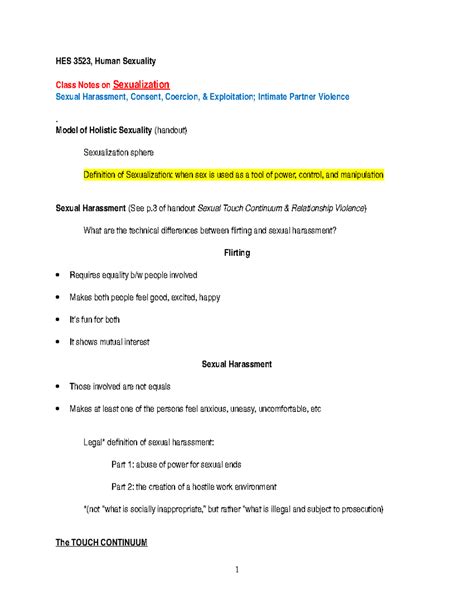 Sexualization Class Notes Filled In HES 3523 Human Sexuality Class Notes On Sexualization