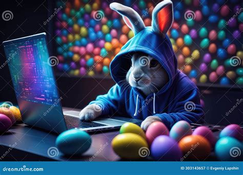The Easter Bunny Is A Programmer The Easter Bunny Is Working At The Computer Generated By Ai