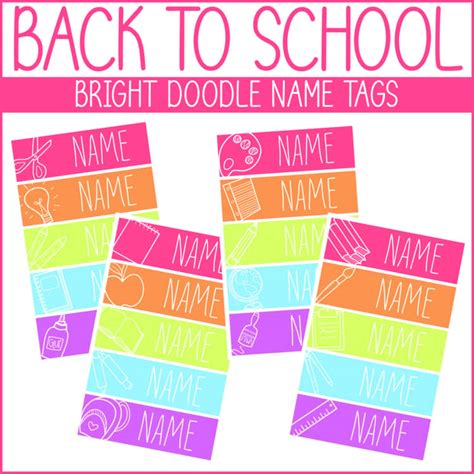Bright Doodle Back To School Name Tags Bright Back To School Locker Tags