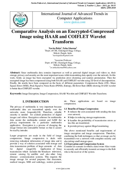 pdf comparative analysis on an encrypted compressed image using haar and coiflet wavelet