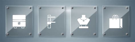 쇼핑백 보석 마네킹에 목걸이 캘리퍼 또는 캘리퍼스 및 스케일 및 보석 상자를 설정합니다 정사각형 유리 패널 벡터 가방에 대한 스톡 벡터 아트 및 기타 이미지 Istock