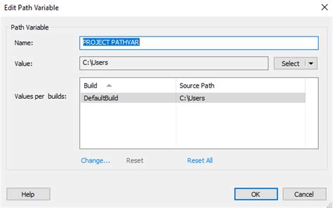 Edit Path Variable Dialog