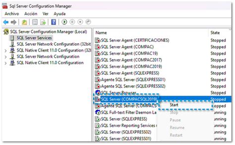 Verifica Que Estén En Ejecución El Servicio De La Instancia Y Del Sql