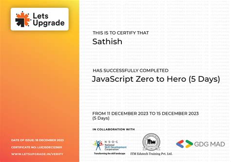 Earned Javascript Zero To Hero Certificate From Letsupgrade Sathish Madesh Posted On The