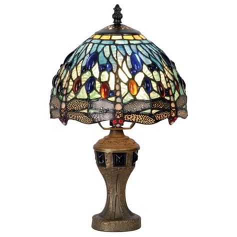 Tiffany Table Lamp Blue Grey Glass Dragonfly Strawbridge