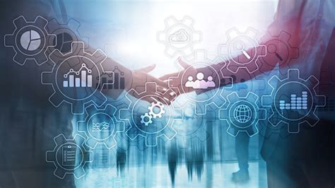 기어와 아이콘 비즈니스 프로세스 개요 다이어그램입니다 워크플로 및 자동화 기술 개념 개선에 대한 스톡 사진 및 기타 이미지 개선 공연 금융 Istock