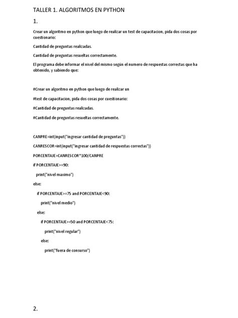 Taller 1 Algortimos En Python Pdf