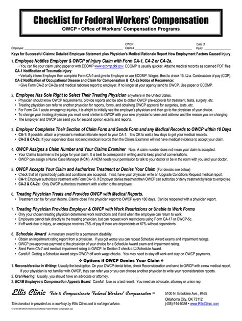 Fillable Online Checklist For Federal Workers Compensation Fax Email