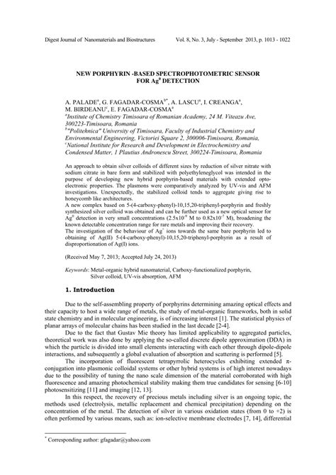 Pdf New Porphyrin Based Spectrometric Sensor For Ag0 Detection
