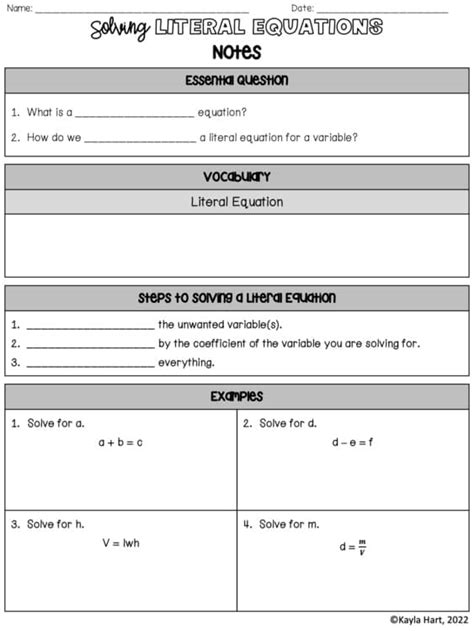 Solving Literal Equations Full Lesson Bundle By Faith And Figures Tpt