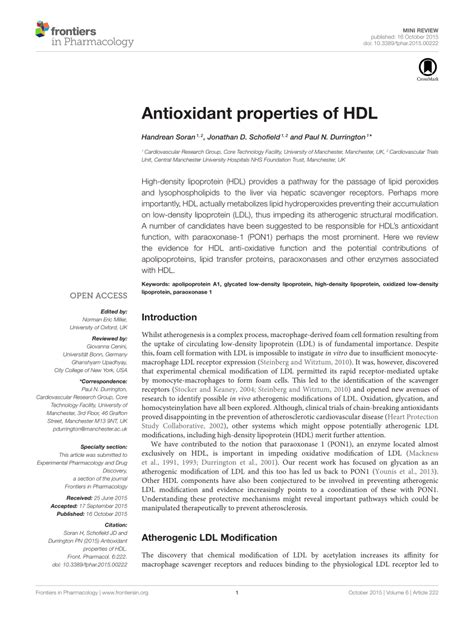 pdf antioxidant properties of hdl