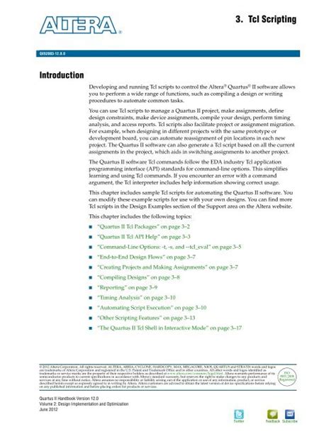 Tcl Scripting Quartus Ii Handbook Version 111 Volume 2 Altera